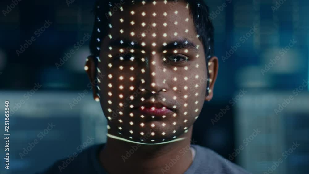 Handsome Young Indian Man is Identified by Biometric Facial Recognition ...