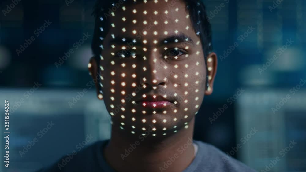 Handsome Young Indian Man is Identified by Biometric Facial Recognition ...