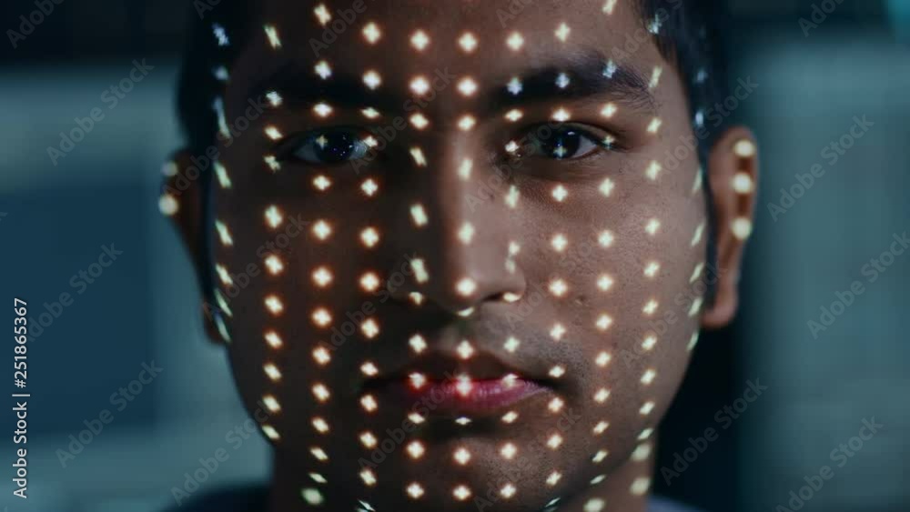 Handsome Young Indian Man is Identified by Biometric Facial Recognition ...