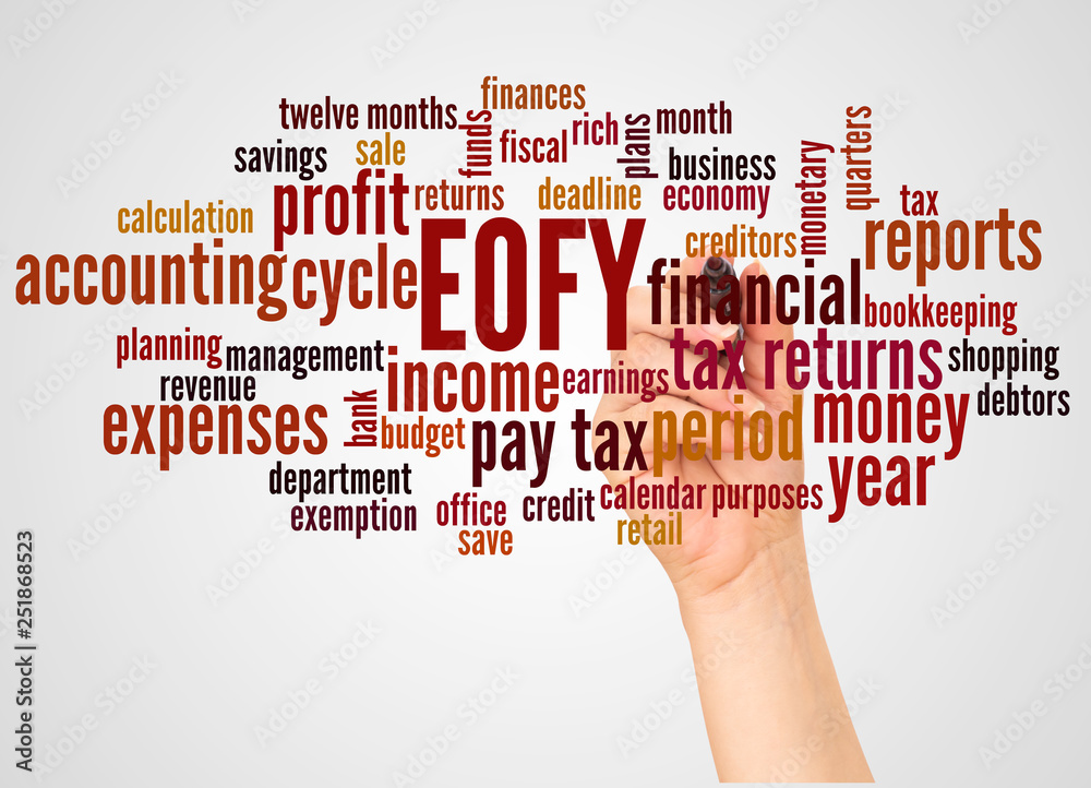 EOFY - End of Financial Year and hand with marker Stock Illustration ...