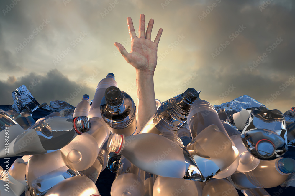 A person is drowning in plastic waste, the concept of environmental ...