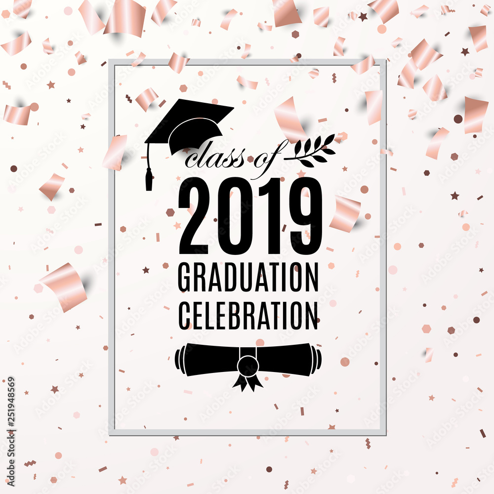 Graduation celebration 2019 class of greeting card with hat, paper ...