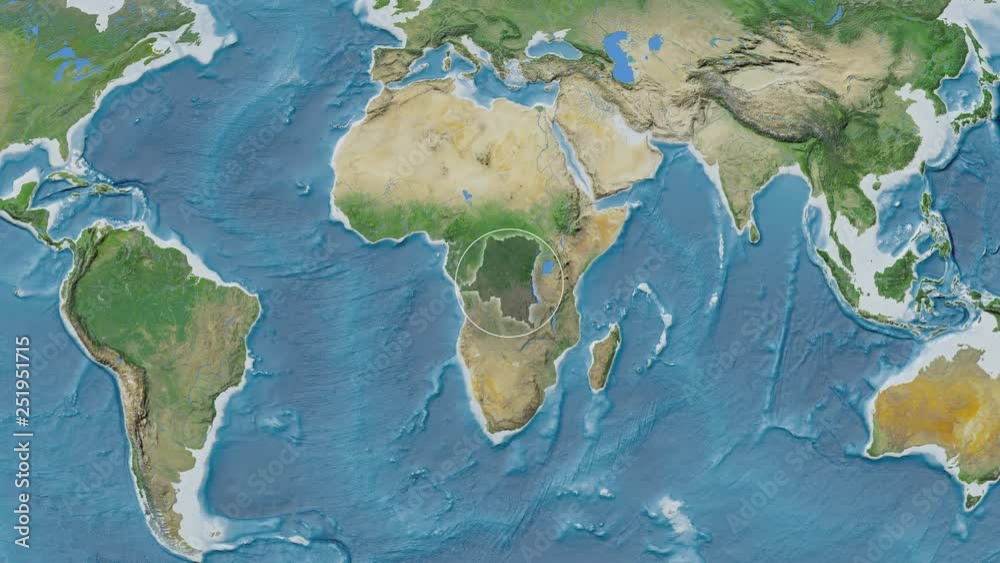 Congo Kinshasa area presented against the global satellite map in the ...