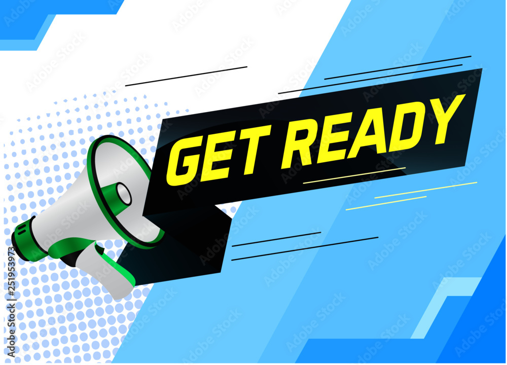 Vecteur Stock Get ready word concept vector illustration with megaphone ...