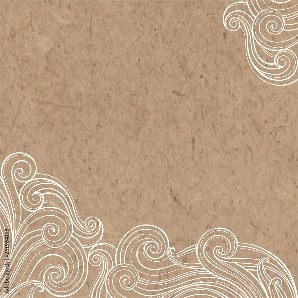 Vector background with hand-drawn waves on kraft paper. Marine frame ...