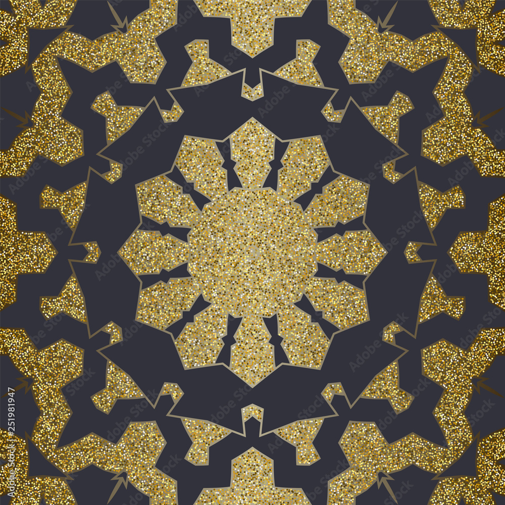 Vector black background with Luxury Gold glitter mandala glitter in ...