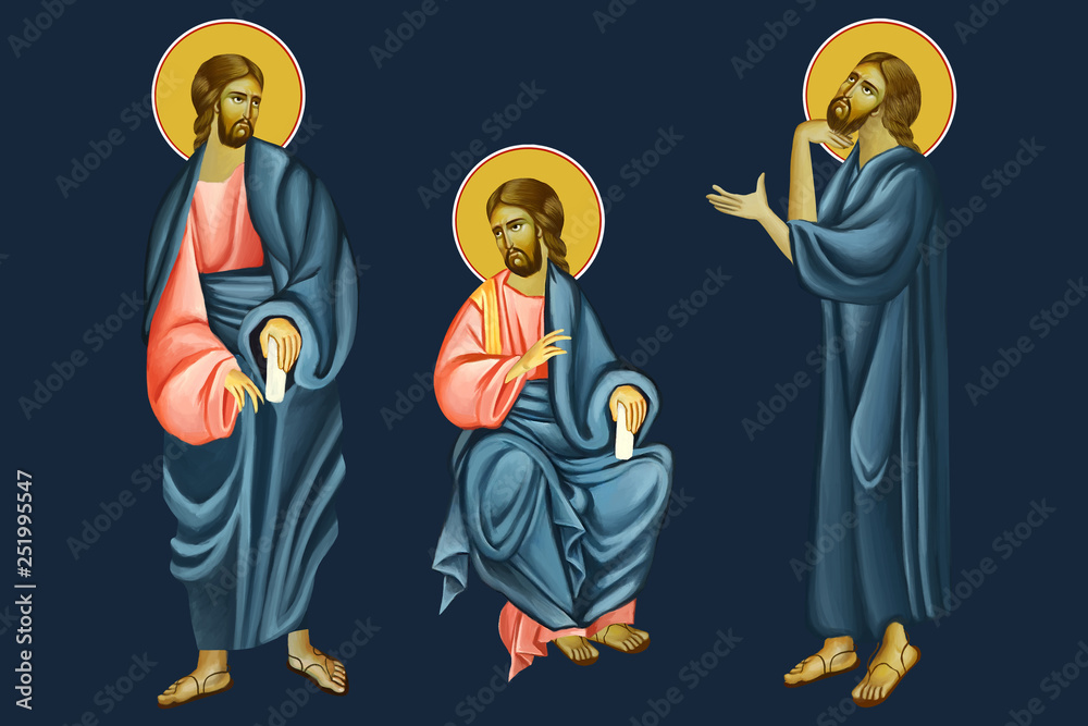 Three figures of Jesus on a dark blue background. Illustration - fresco ...
