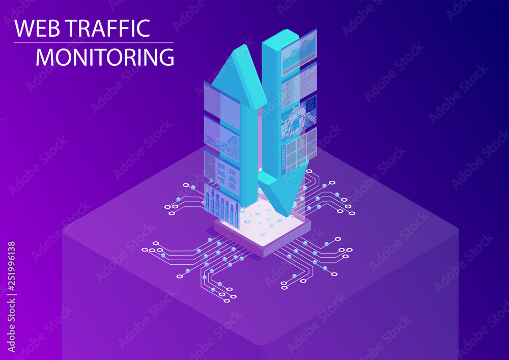 Web traffic monitoring concept. 3d isometric vector illustration with ...