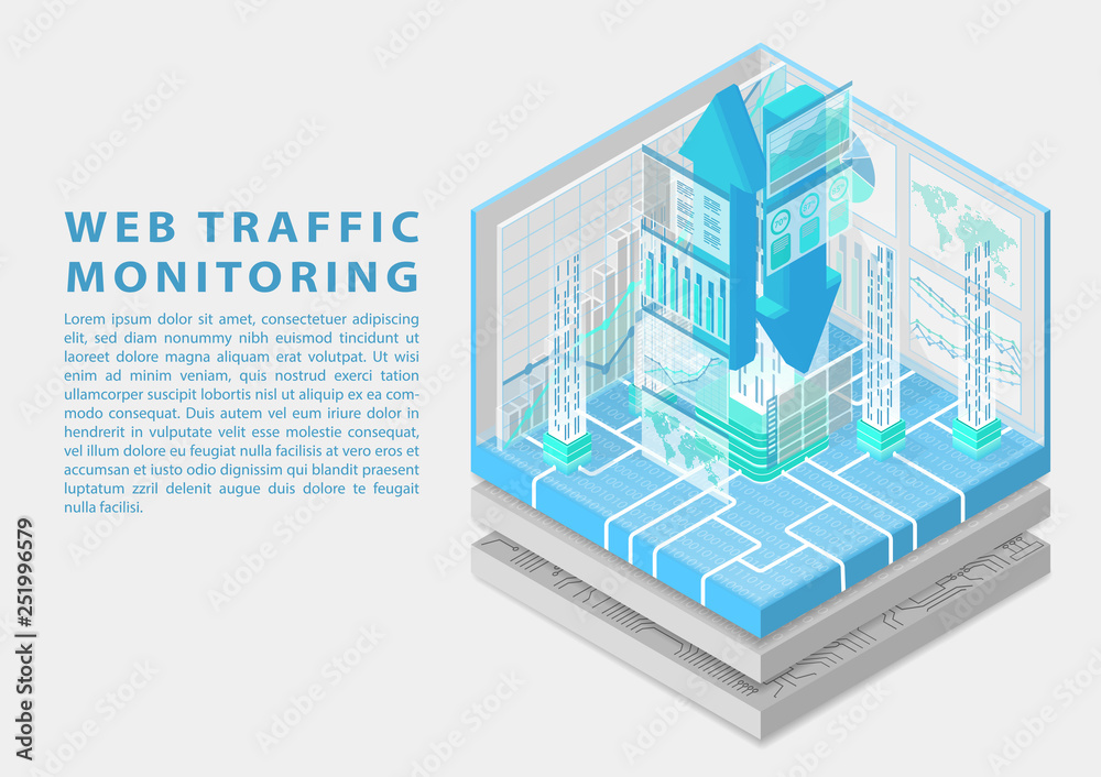 Web traffic monitoring concept with symbol of floating upload and ...