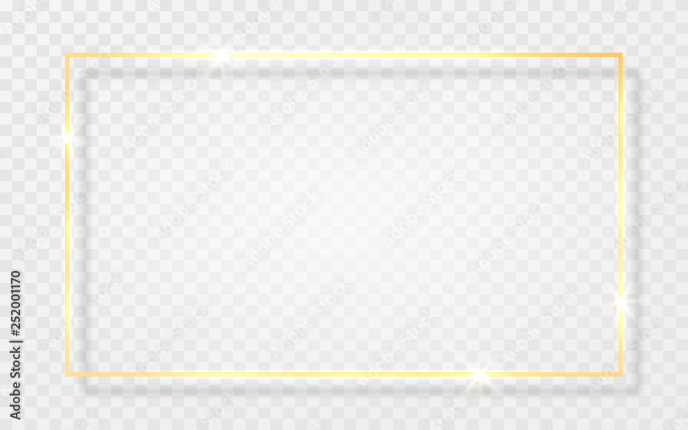 Gold shiny glowing vintage frame with shadows isolated on transparent ...