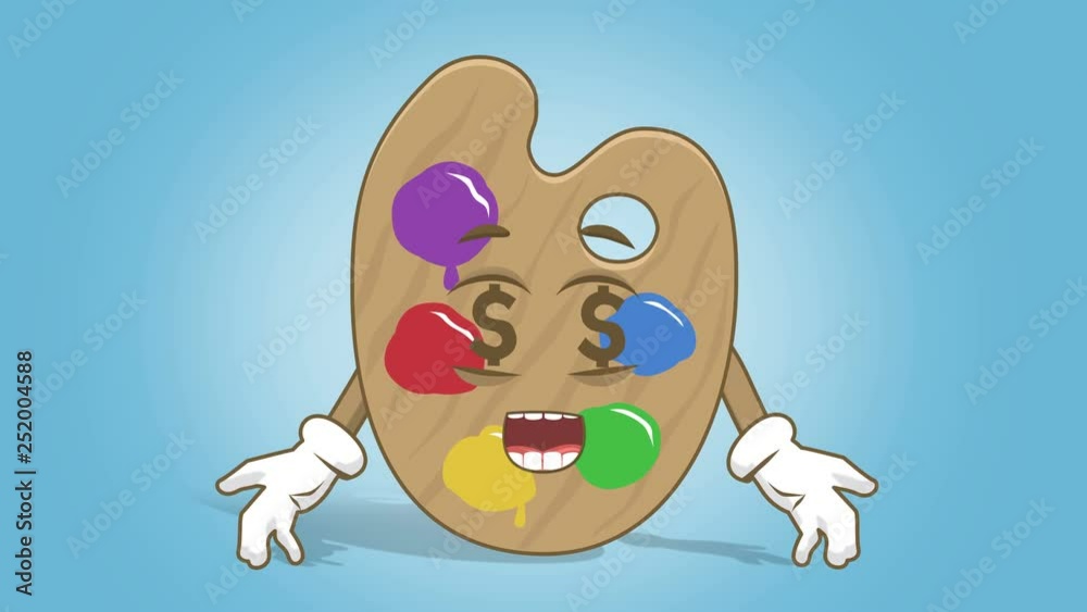 Cartoon Artist Color Palette Dollar sign in Eyes with Face Animation ...