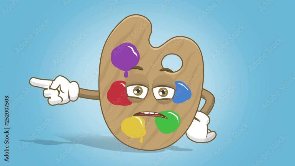 Cartoon Artist Color Palette Unhappy Left Pointer with Face Animation ...