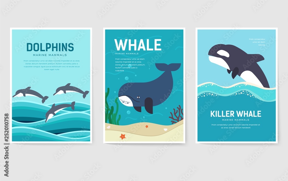 Set of Sea mammals pattern concept. Art animal, magazine, book, poster ...