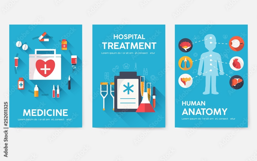 Medicine information cards set. Medical template of flyear, magazines ...