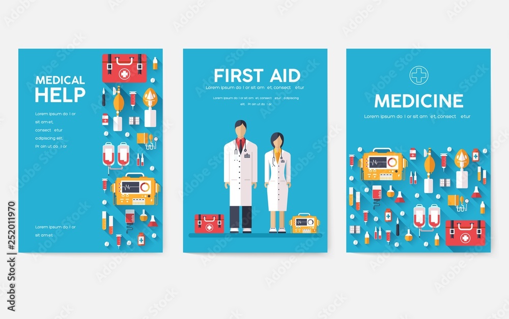 Medicine information cards set. Medical template of flyear, magazines ...