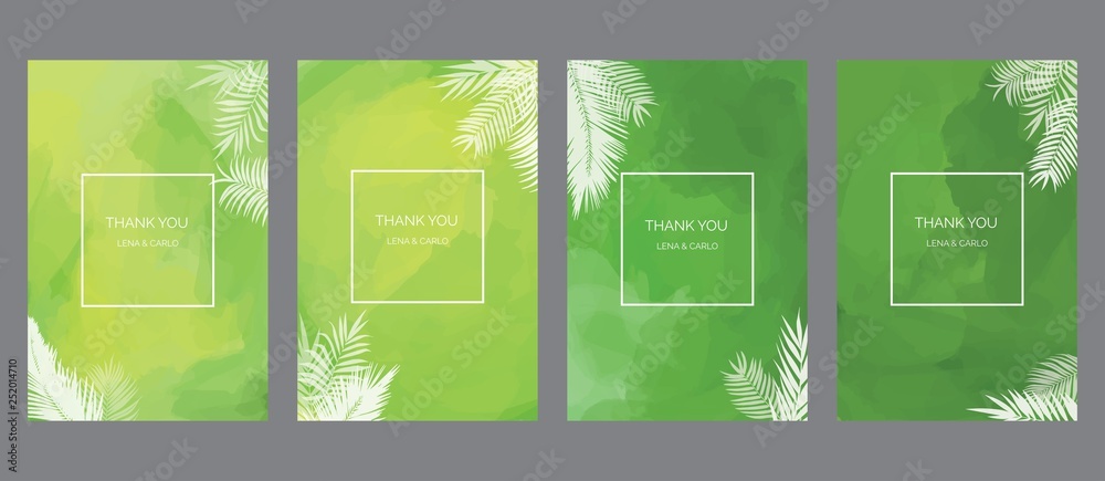 Drawn bright tropic palm cards templates set, universal design Stock ...
