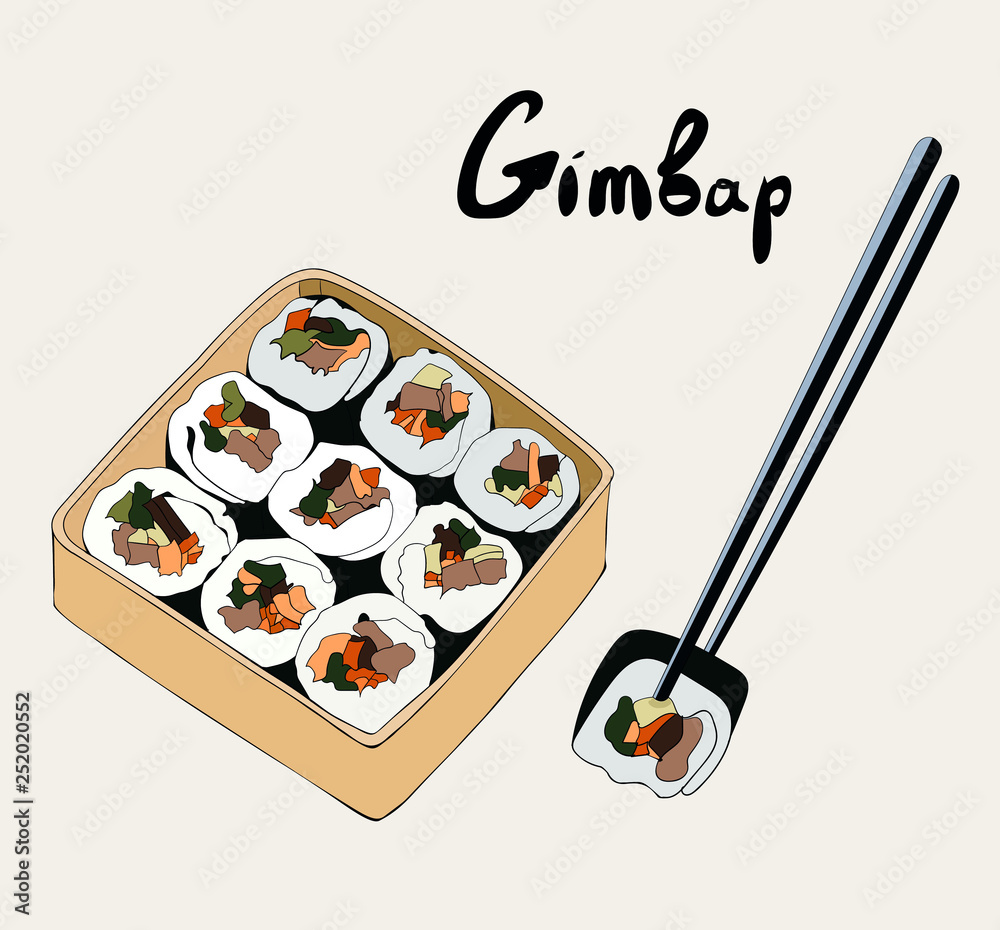 Korean traditional dish gimbap in a lunch box. Korean sushi. Gimbap ...