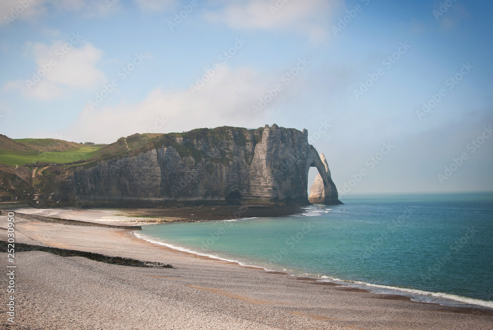 Normandy coast in the North of France. The famous cliffs at Etretat in ...