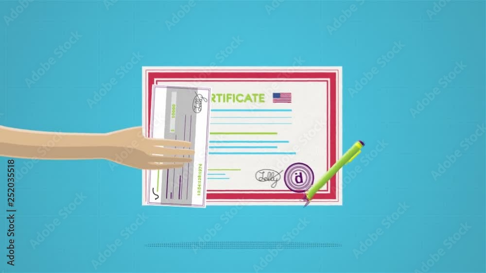 Close up for the certificate with a stamp and signature prepared for ...