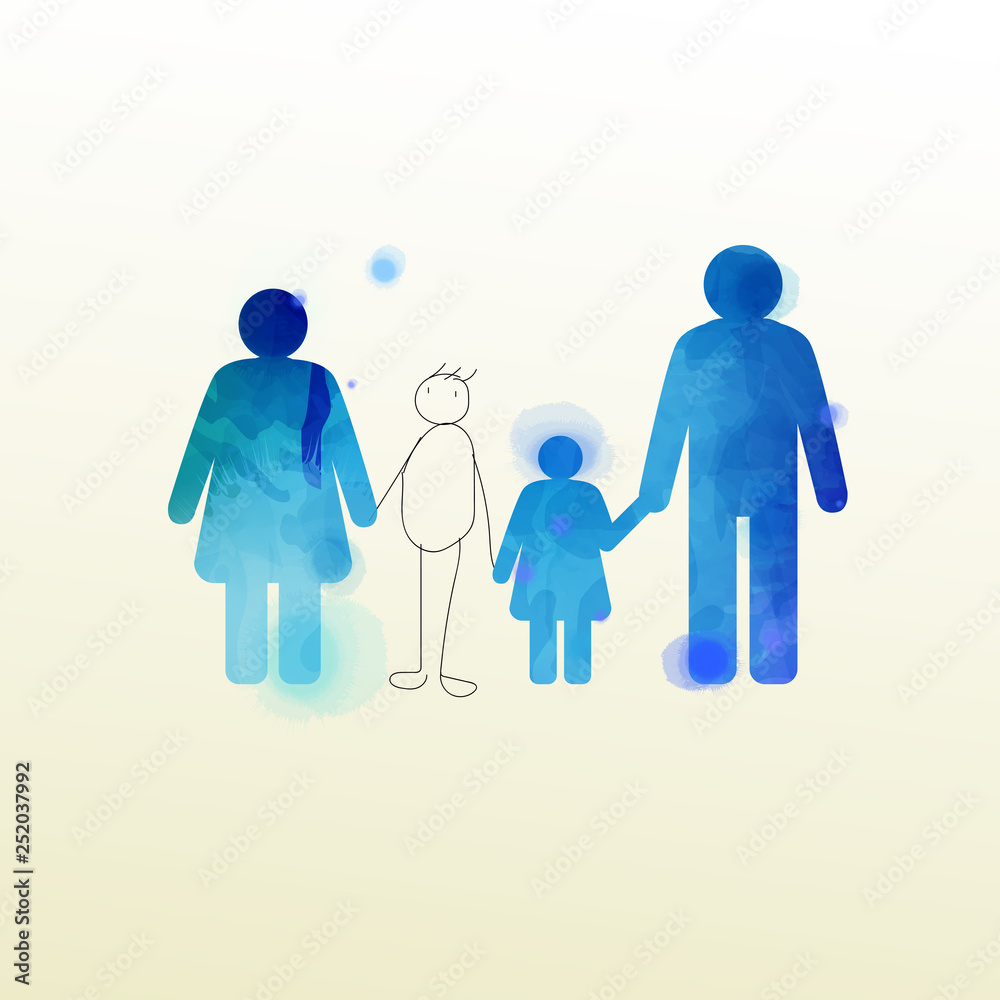 Missing child concept with doodles cartoon character with watercolor ...