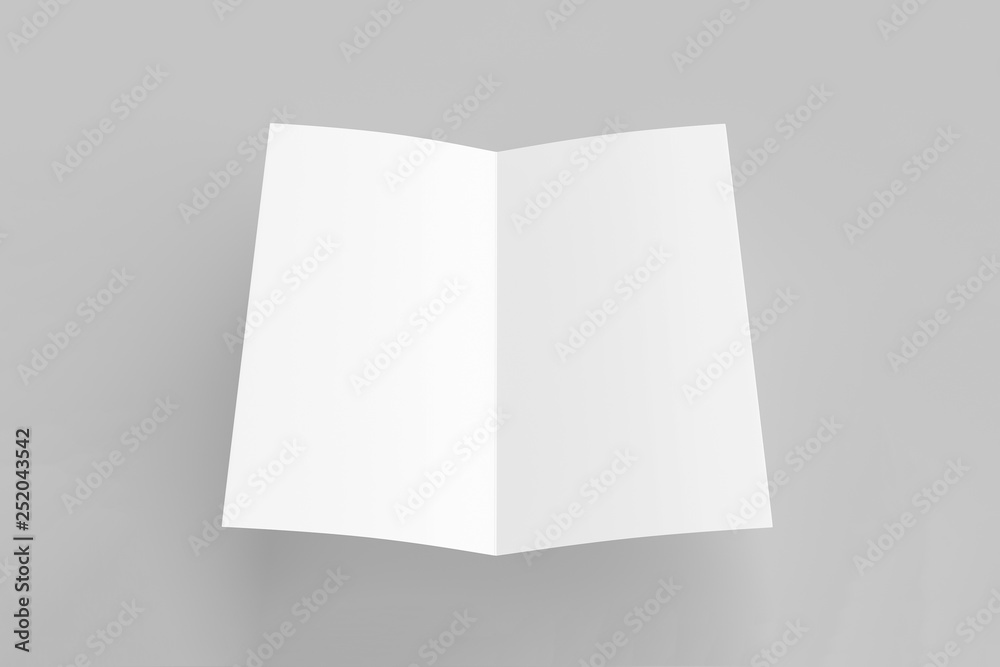 Blank Paper Brochure Mock up on soft gray background with soft shadows and highlights.Open fold ...