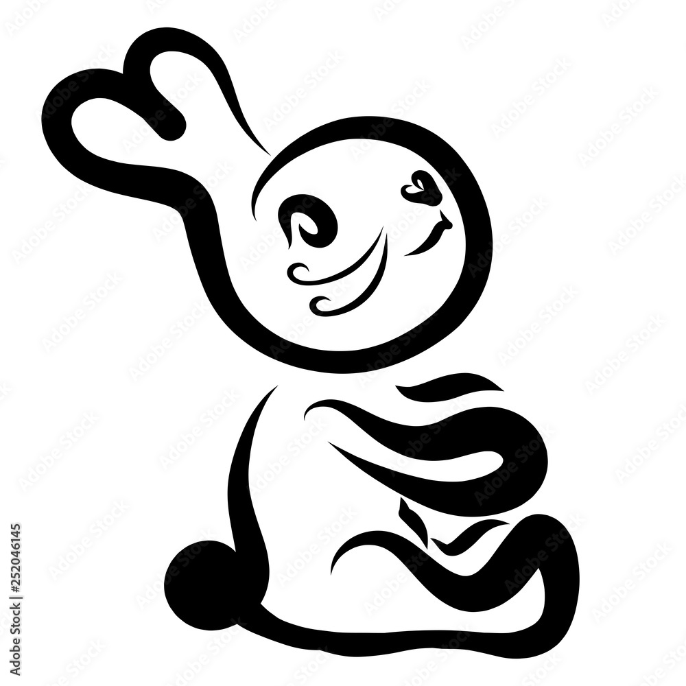 Cute sitting rabbit looking up, black outline Stock Illustration ...
