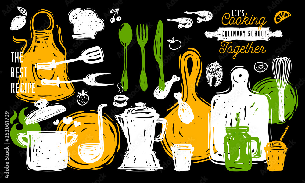 Culinary school logo design label sticker poster banner. Kitchen ...