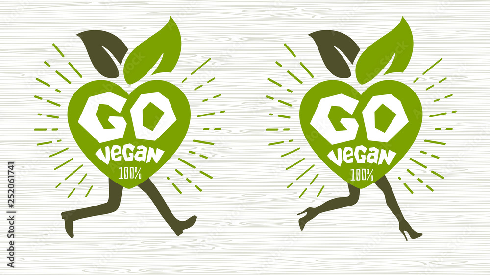 Go vegan healthy ecology emblem logo design lettering fresh green ...