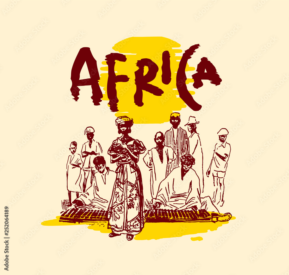 Vector illustration of Native black skinned ethnical people of Africa ...