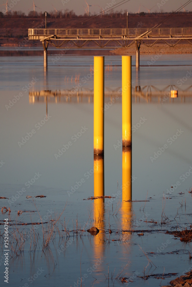 Zwei Dalben im neuen Seenland Stock Photo | Adobe Stock
