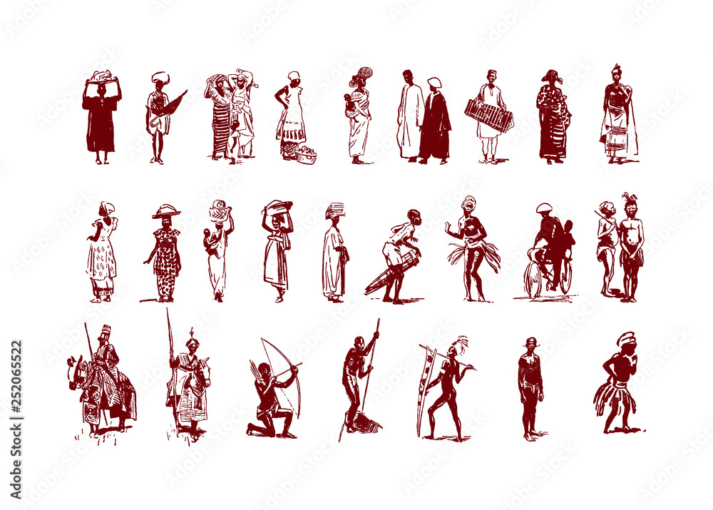 Vector illustration of Native black skinned ethnical people of Africa ...