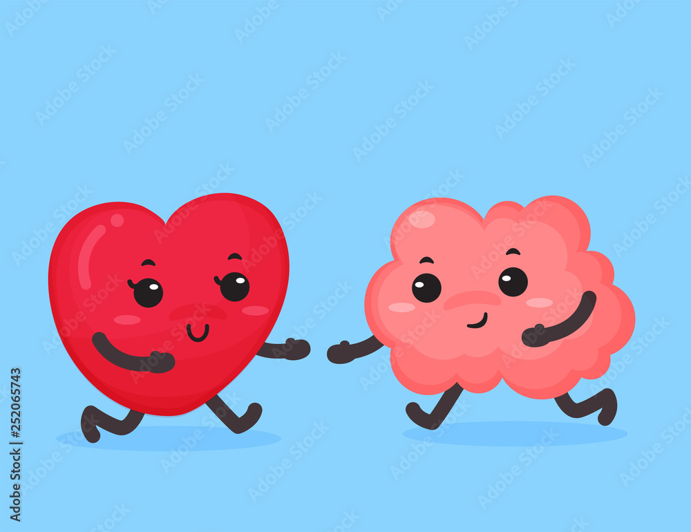 Cartoon characters, brain and heart that embrace love. Stock Vector ...
