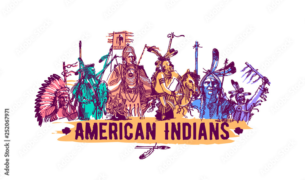 Native american indian hand drawn vector illustration isolated on white ...