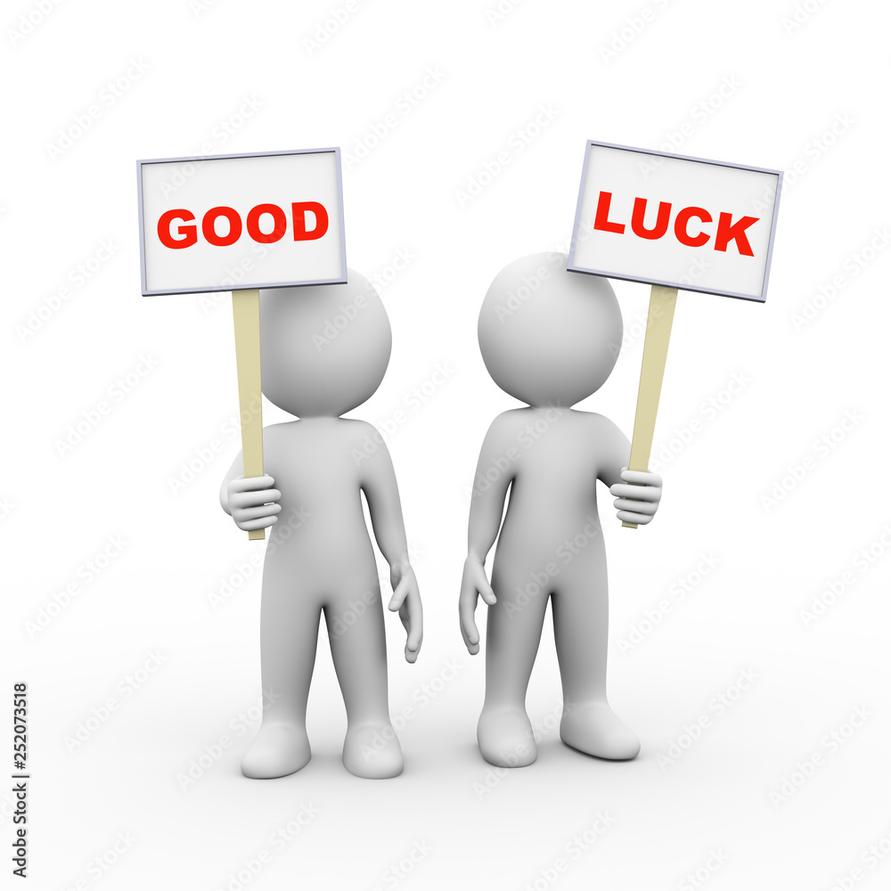 3d people holding sign board banner good luck Stock Illustration ...