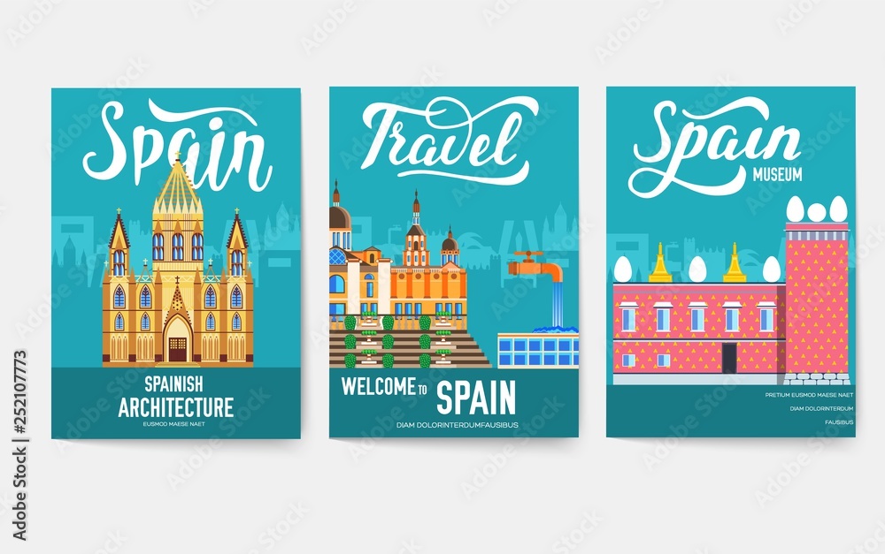 Spain vector brochure cards set. Country template of flyear, magazines ...