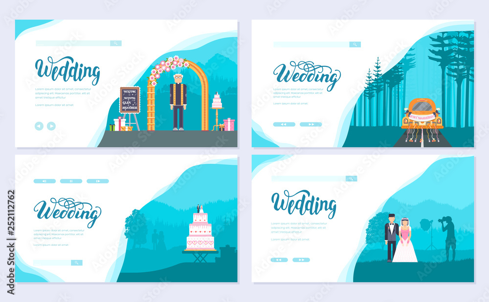 Wedding day brochure card set. Template of flyear, web banner, ui ...