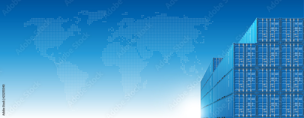 Blue Shipping Cargo Containers for Logistics and Transportation on Sky ...
