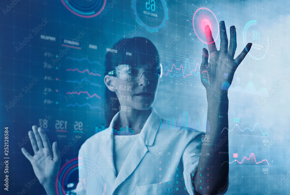Scientist operating digital screen in a laboratory Stock Photo | Adobe ...