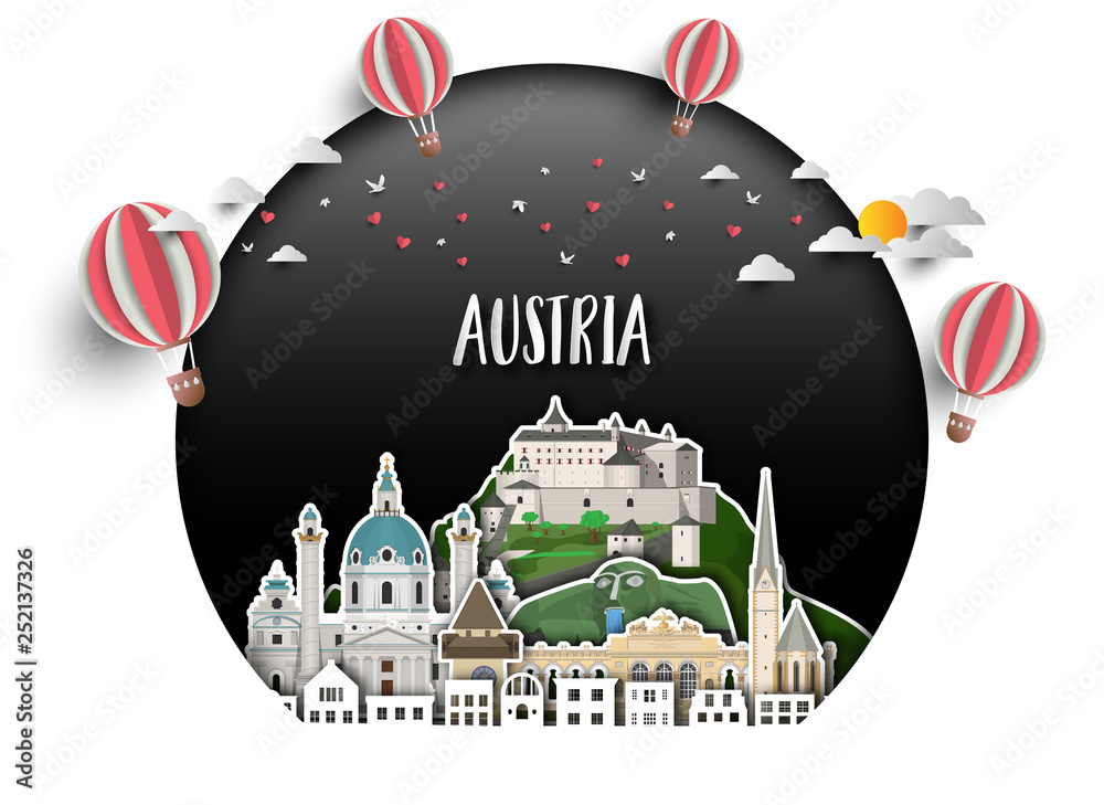 Austria Landmark Global Travel And Journey paper background. Vector ...