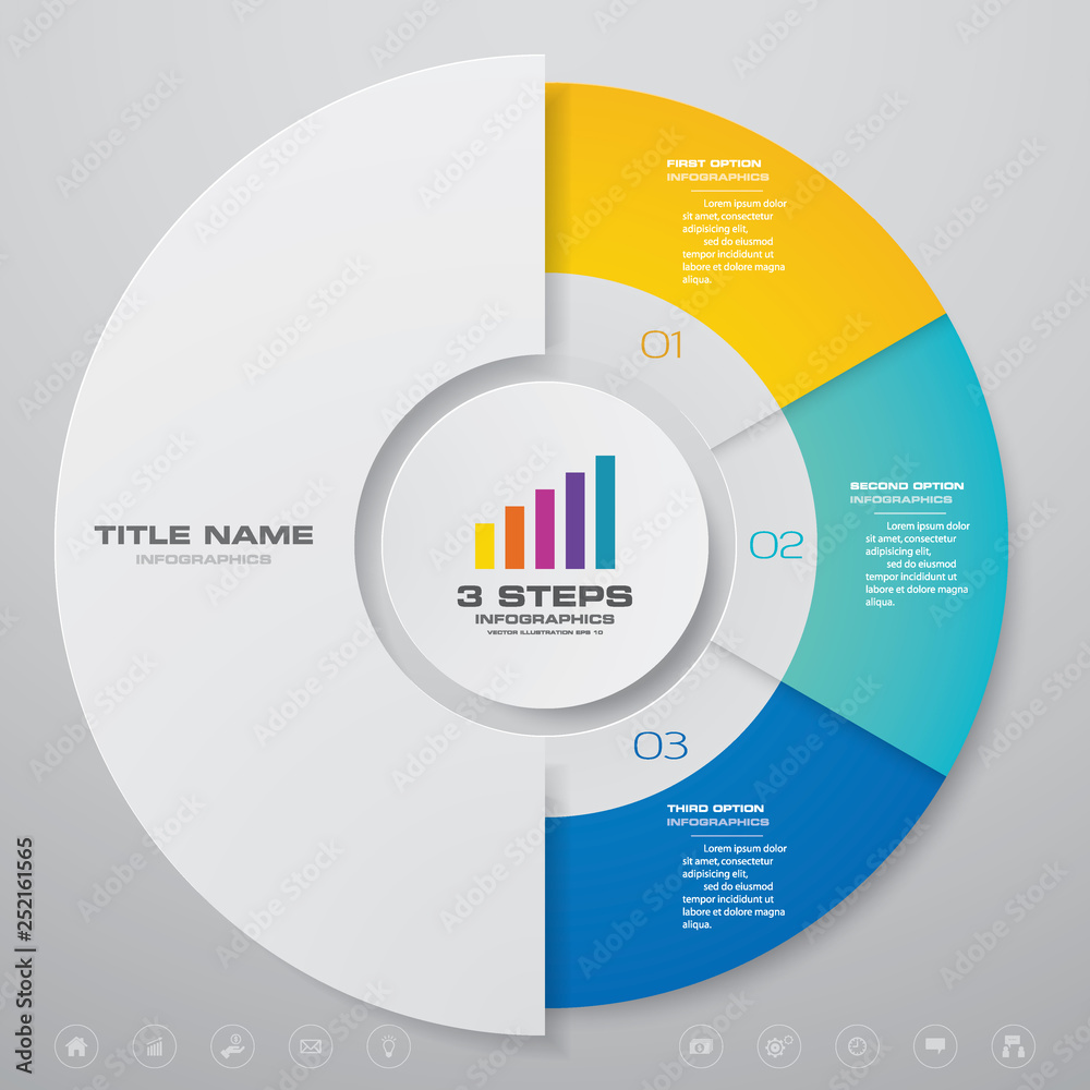 3 steps cycle chart infographics elements for data presentation. EPS 10 ...