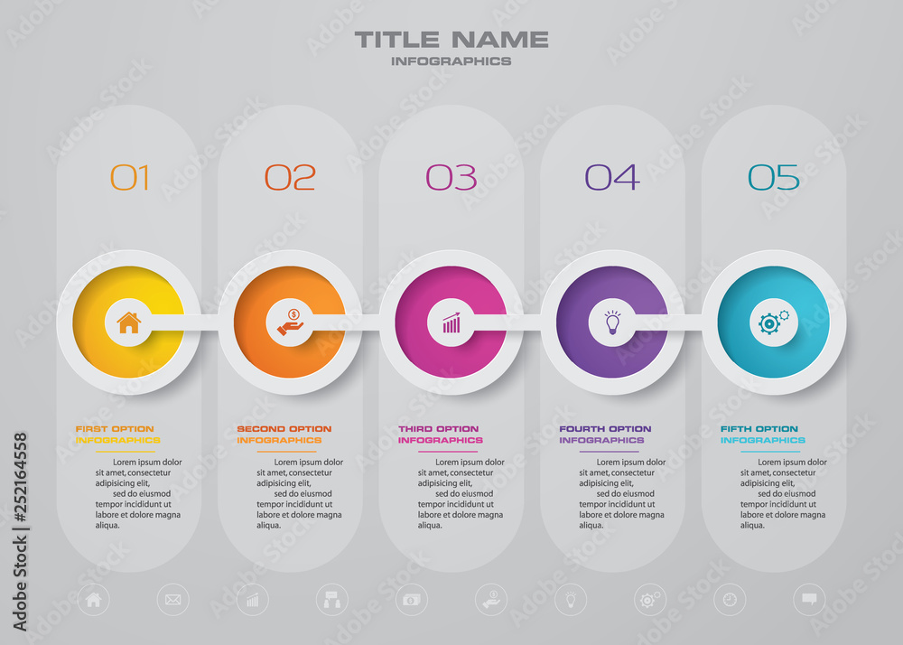 5 steps timeline infographic element. 5 steps infographic, vector ...