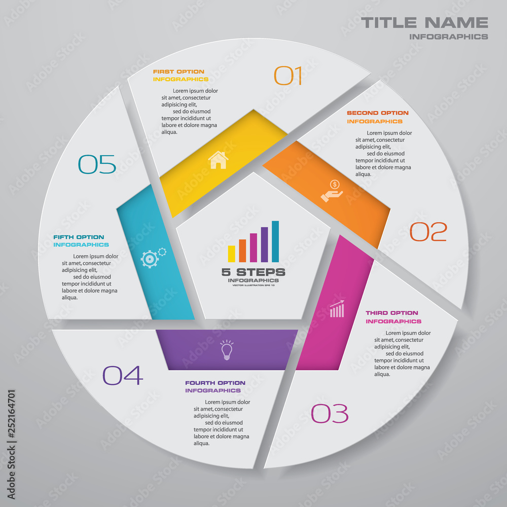5 steps cycle chart infographics elements for data presentation. EPS 10 ...