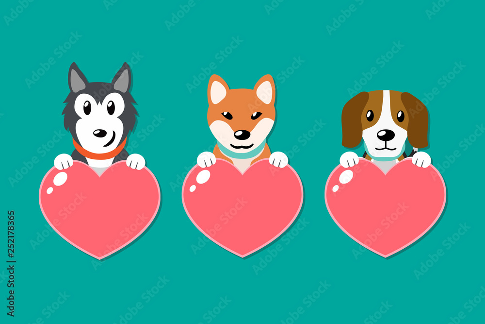 Vector set of dogs with heart signs for design. Stock Vector | Adobe Stock
