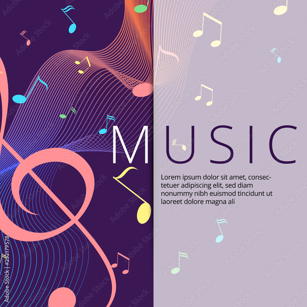 Set of abstract banners with colored music key and notes. Banner ...