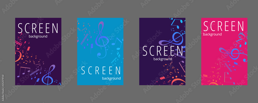 Musical banner set with colored key notes. Abstract music background ...
