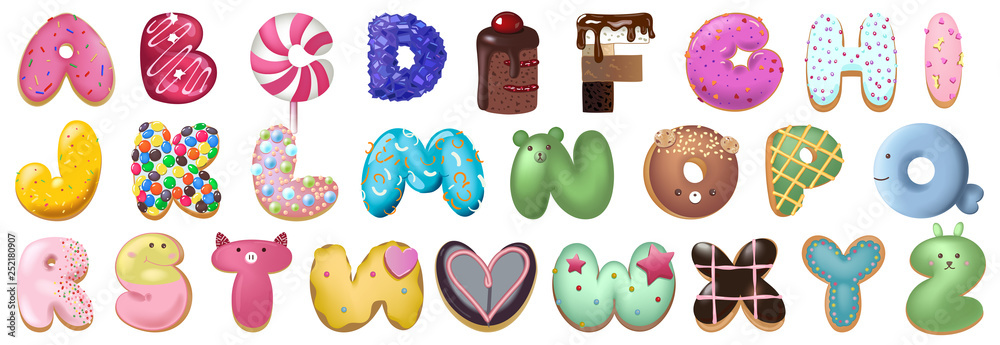 Sweet cookie font. Vector letters baking in colored glaze set 素材庫向量圖 ...