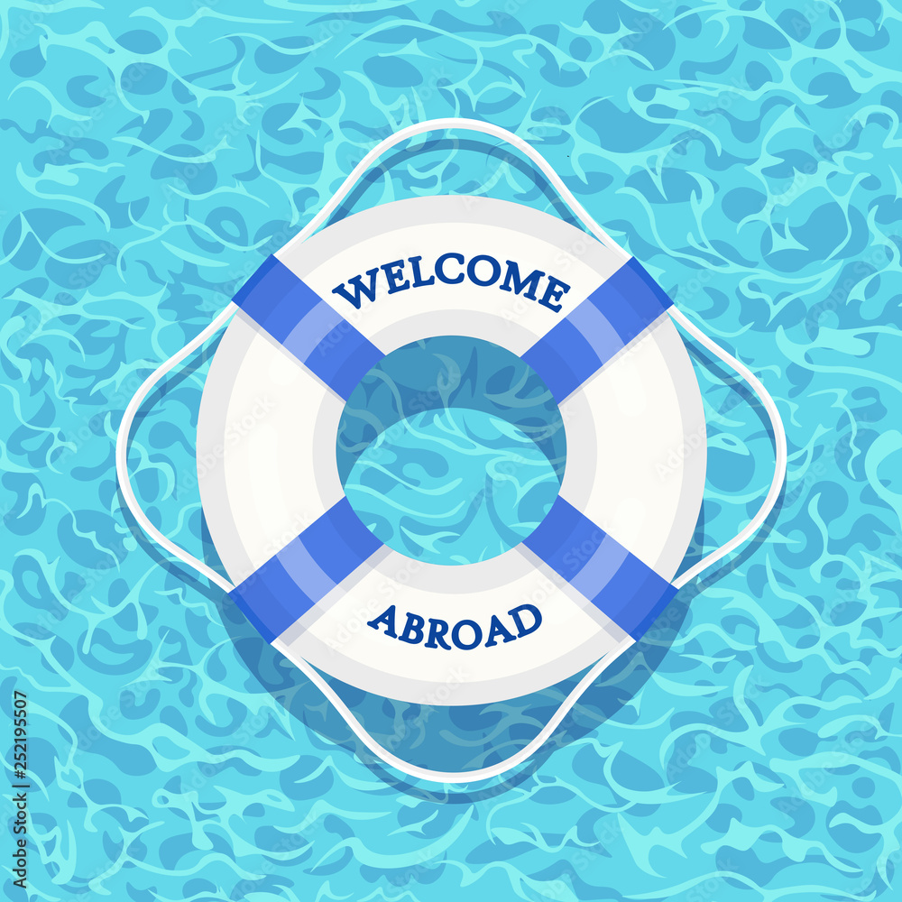 Life buoy floating in swimming pool. Beach rubber ring on water ...