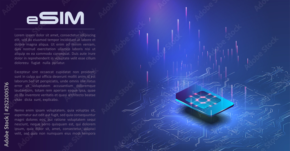 eSIM card chip sign. Embedded SIM concept. New mobile communication ...