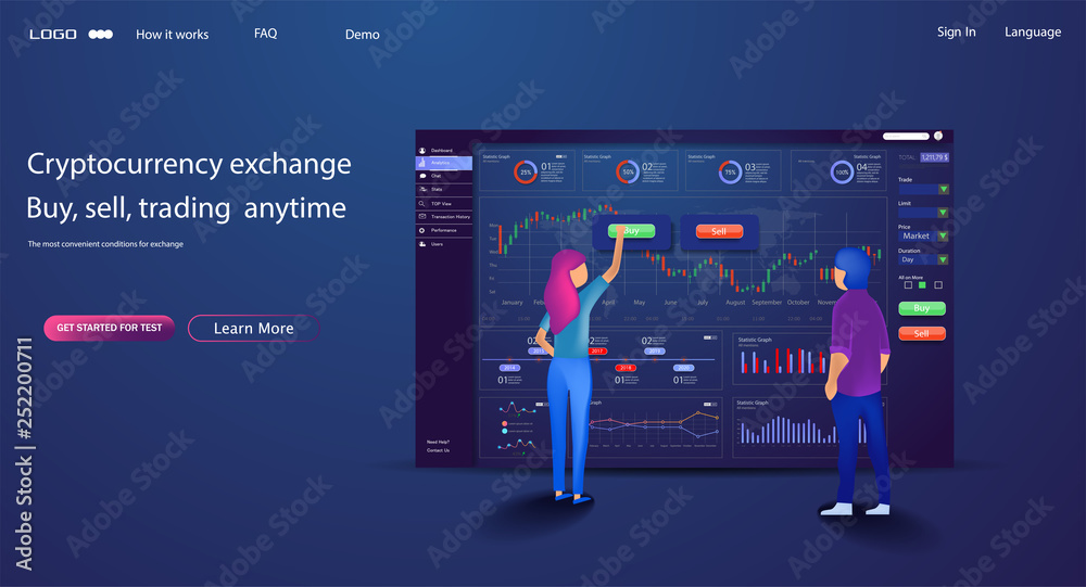Vector web site trade design template. Finance charts and diagrams ...