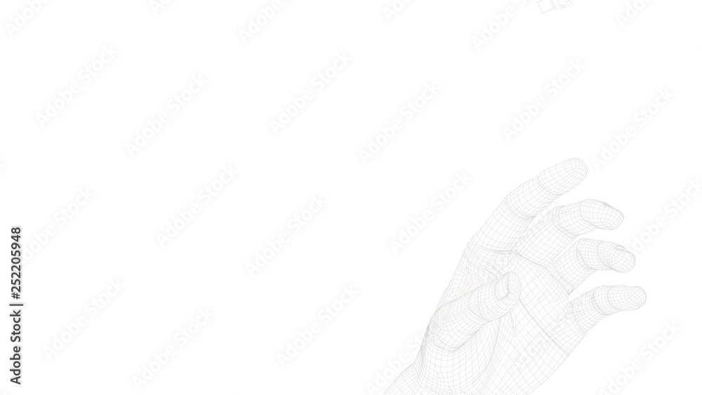 digital hand in wireframe isolated and artificially created by a ...